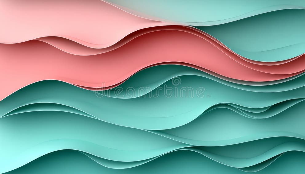 Abstract Paper Carved Background, Pastel Mint and Raspberry Wave ...