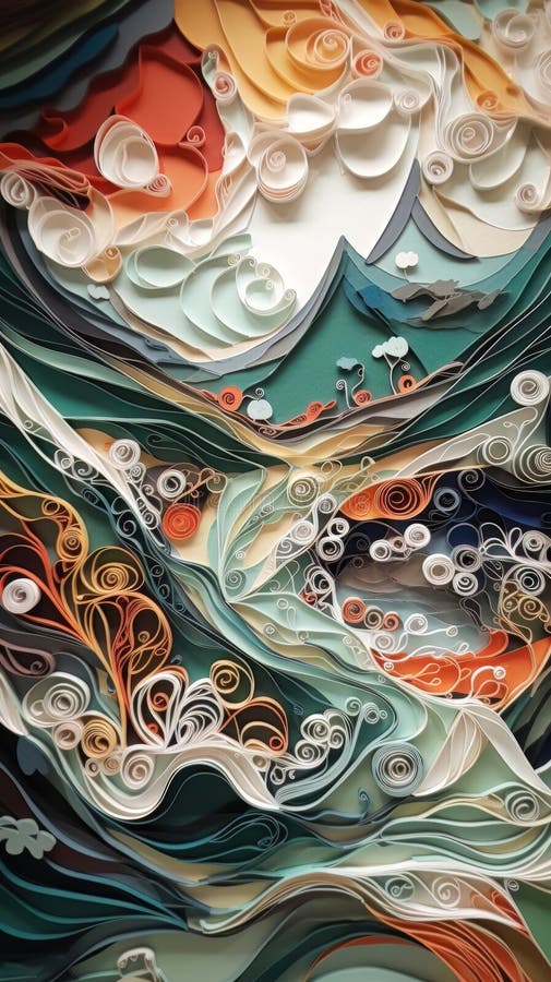 Abstract Paper Cut Sea Blue Waves Art Background. Generative AI Stock Image - Image of ocean ...