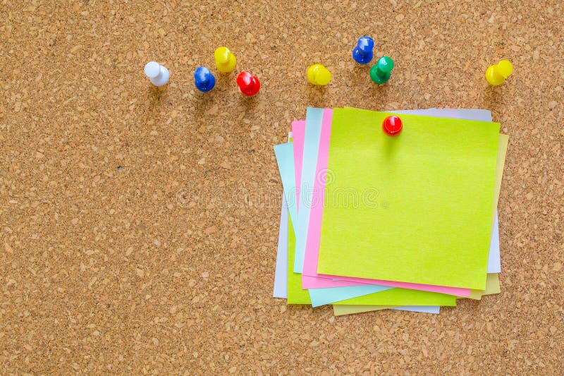 Abstract Paper Note Pin on Cork Board. Cork Board with Blank Notes ...