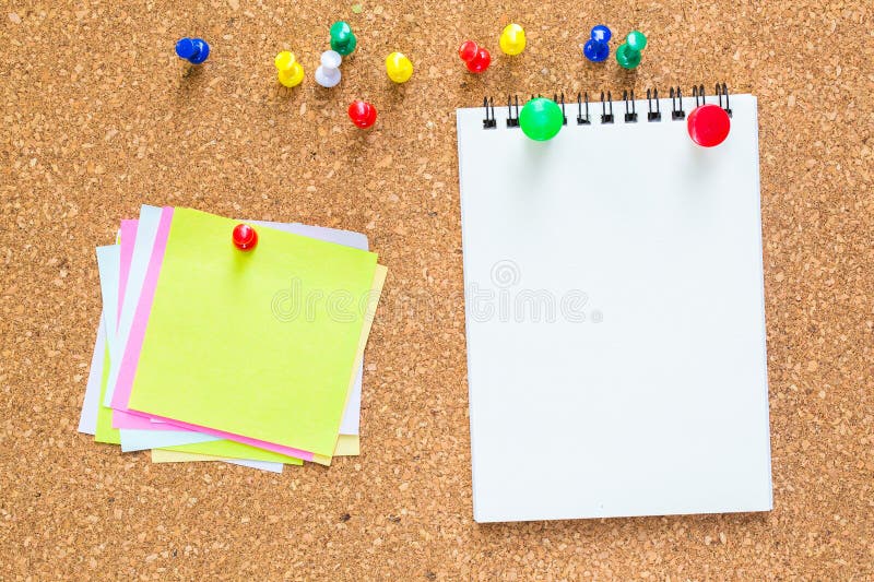 Abstract Paper Note Pin on Cork Board. Cork Board with Blank Notes ...