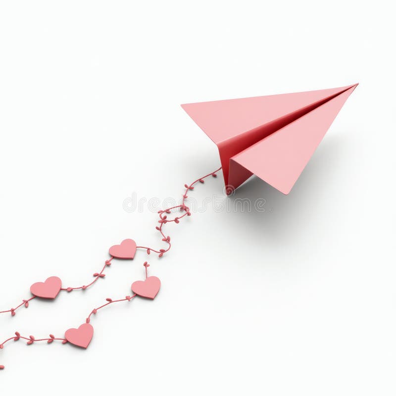 Abstract Paper Plane with Heart-Shaped Trail on a White Background ...