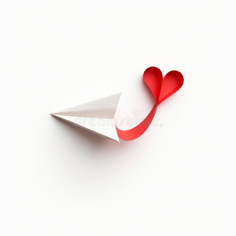 Abstract Paper Plane with Heart-Shaped Trail on a White Background ...