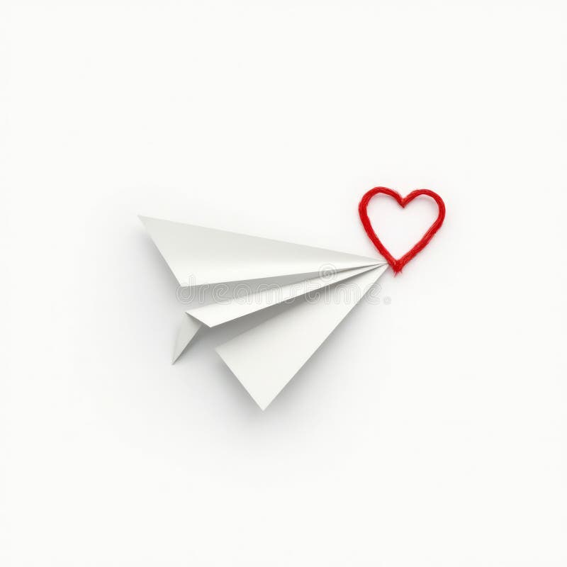 Abstract Paper Plane with Heart-Shaped Trail on a White Background ...