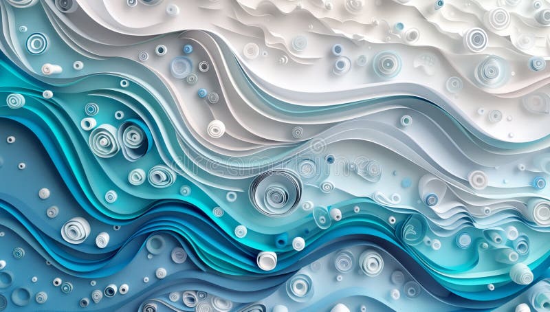 Abstract Paper Quilling Art, Swirling Patterns of Light Blue and White ...