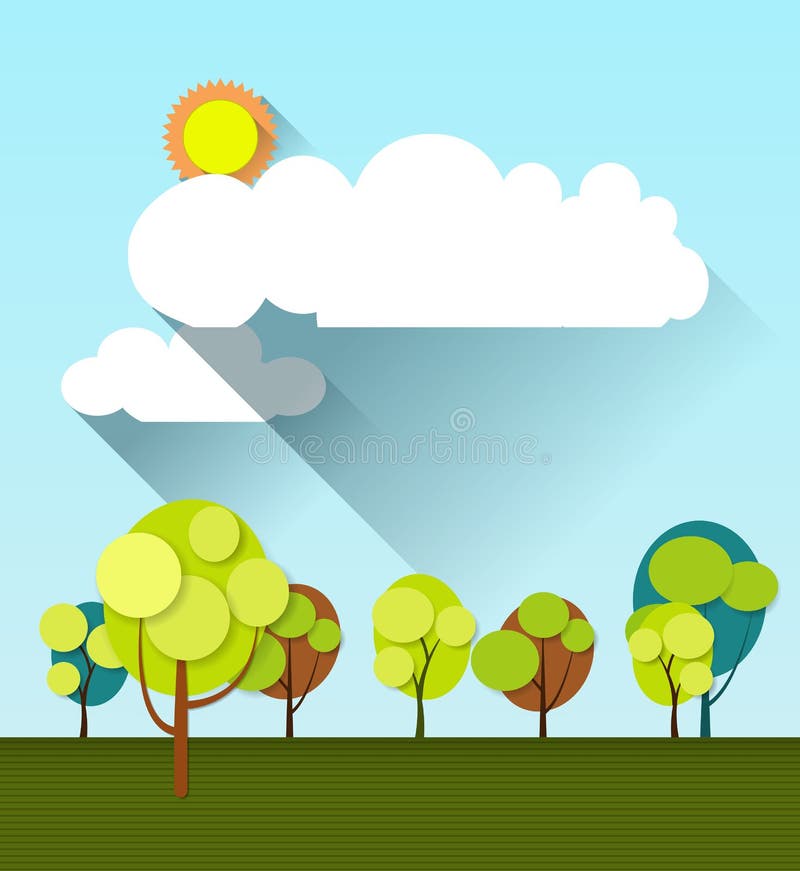 Abstract Paper Spring Card with Sunshine- Cloud and Tree Stock Vector ...