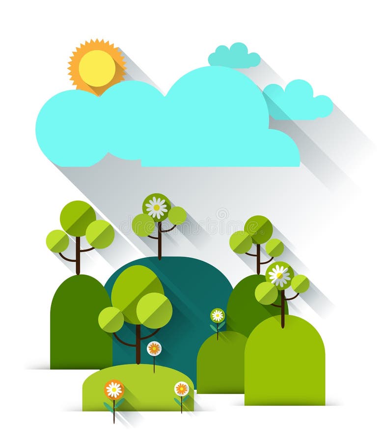 Abstract Paper Spring Card With Sunshine- Cloud And Tree Stock Vector ...