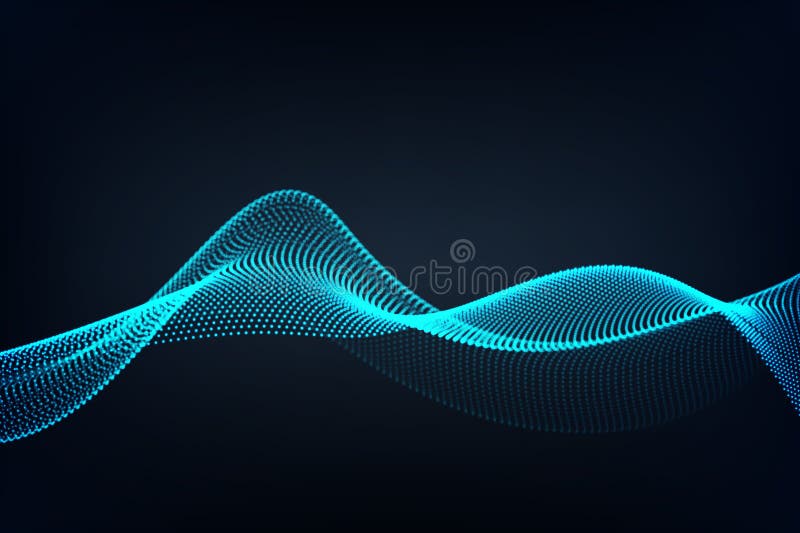 Abstract Particle Array, Wave Flowing Over Dark Background. Vector Shiny Dots Effect. Stock ...
