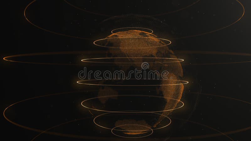 Abstract Particle. Golden, Orange Planet Inside the Veilted Loop ...