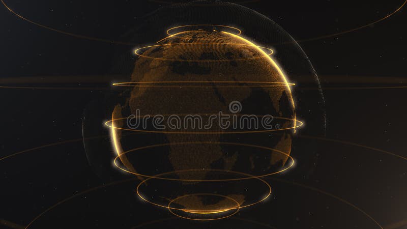 Abstract Particle. Golden, Orange Planet Inside the Veilted Loop ...