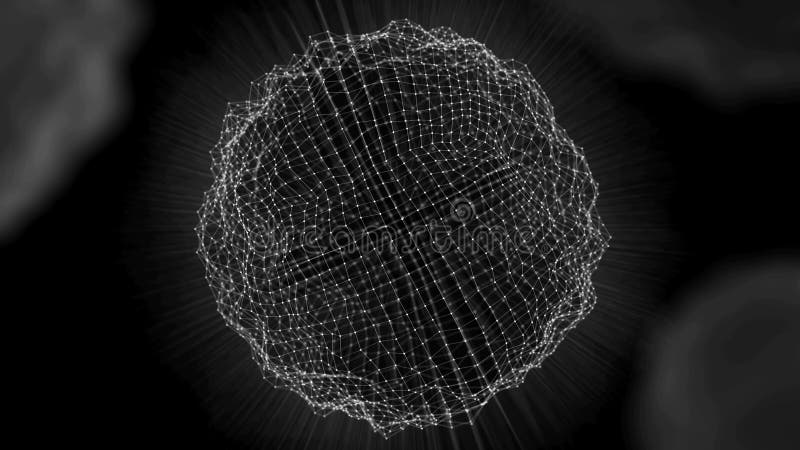 Abstract Particle Sphere Rotating. Technology Backround. Blue Particle ...