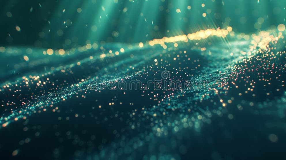 Abstract Particle Wave Background, Teal Glitter Sparkles, Festive Light ...