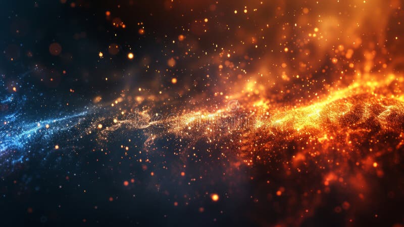 Abstract Particle Wave: Orange & Blue Glittering Dust Background ...