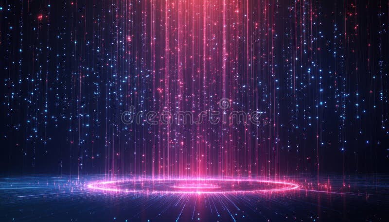 Abstract Particles Falling on Stage Creating Glowing Circle Background ...