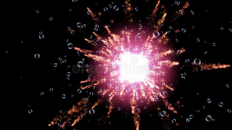 Abstract Particles Fly in the Rays of the Cosmic Sun. 3D. 4K. Isolated ...