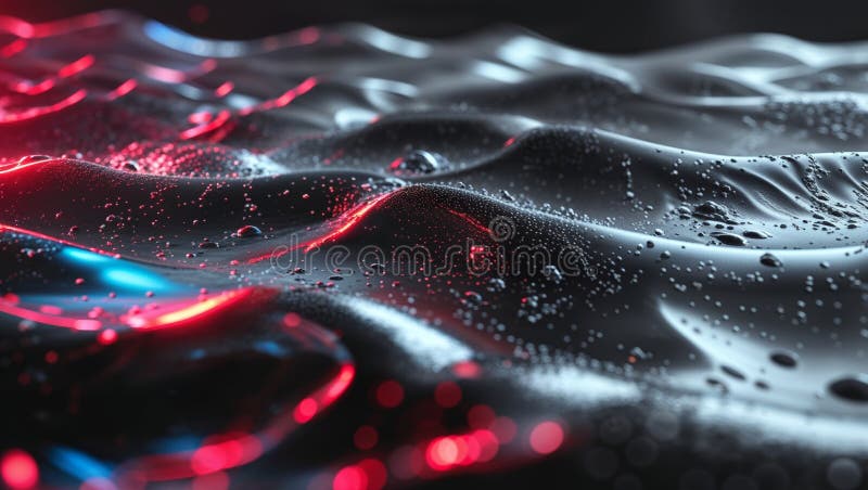 Abstract Particles Form Wavy Surface with Red and Blue Lights Stock ...