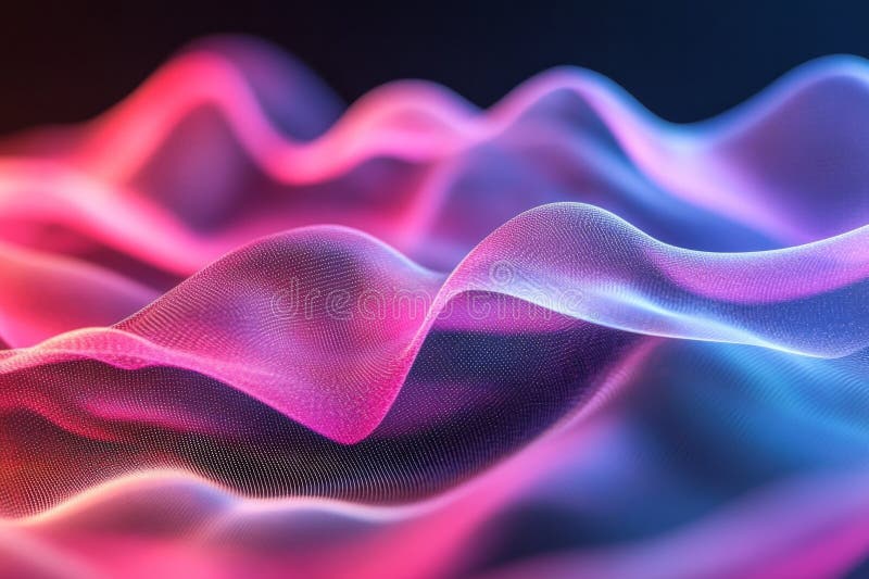 Abstract Particles Forming a Wavy Surface with a Pink and Blue Gradient ...