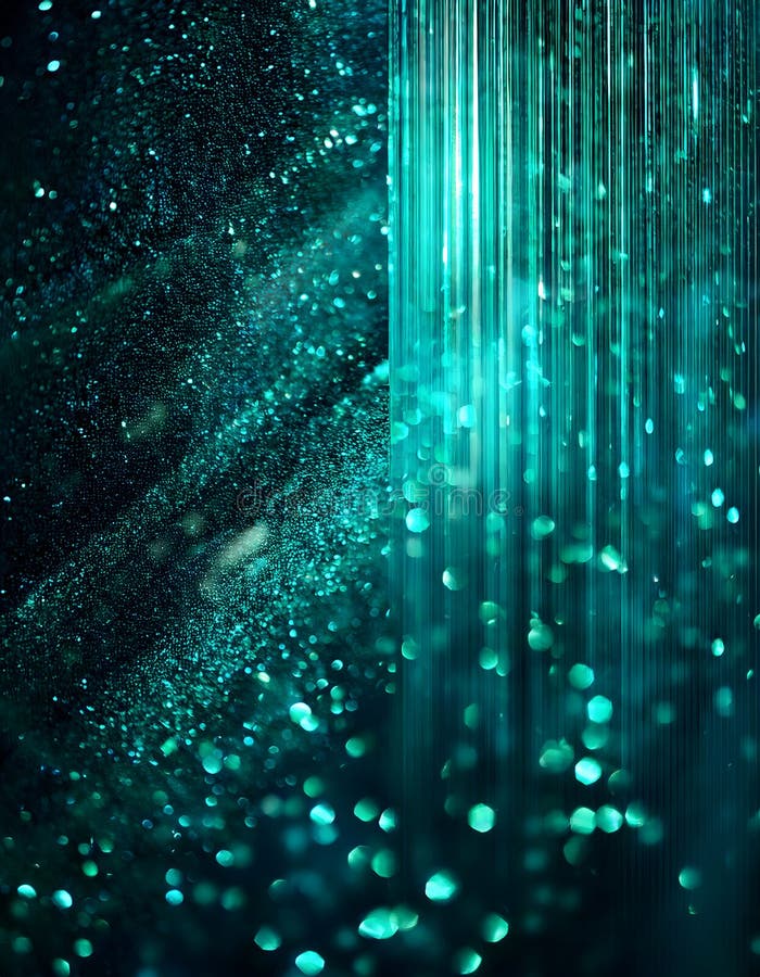 Abstract Particles with Light Trails, Teal Tones, Dark Background ...