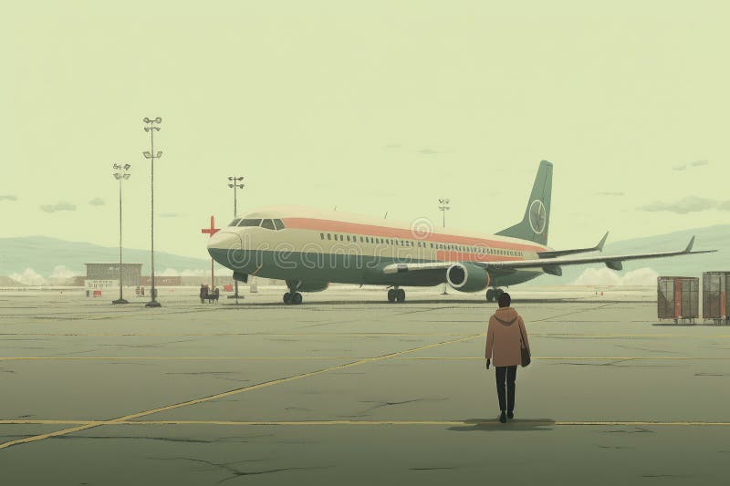 Abstract Passengers Airplane in Airport Extreme Closeup. Generative AI ...