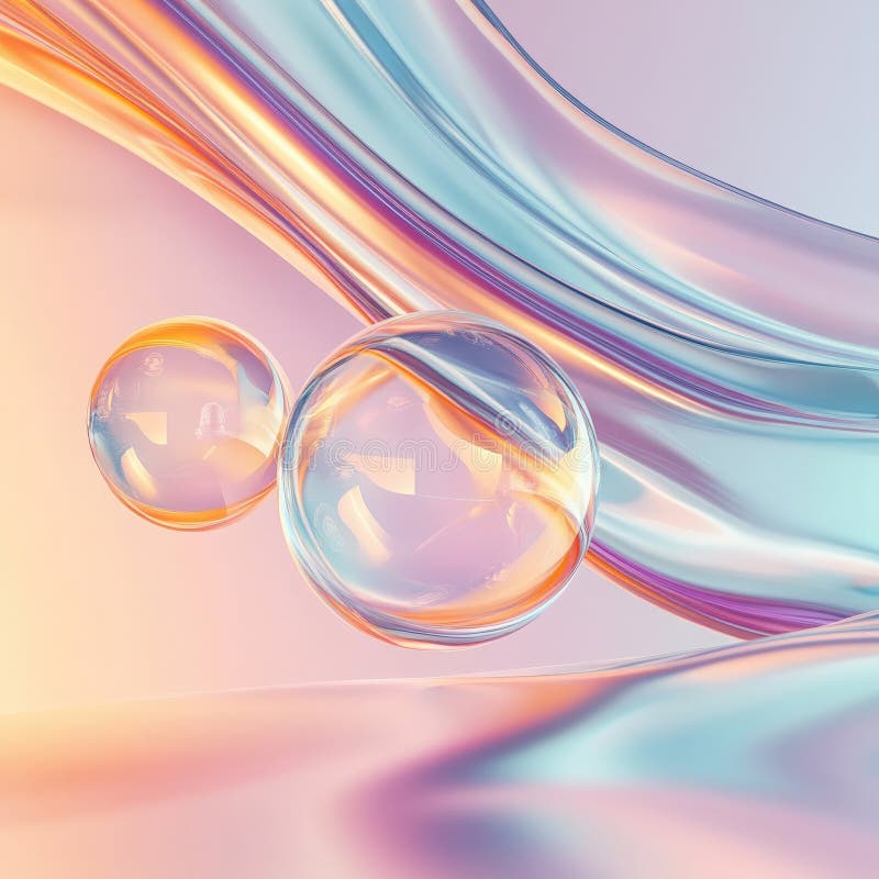 Abstract Pastel Background with Translucent Spheres and Flowing Ribbons ...