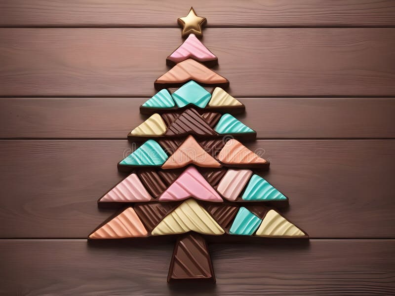 Abstract Pastel Chocolate Christmas Tree on Wooden Background Stock ...