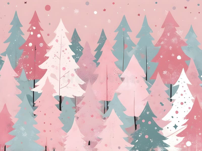 Abstract Pastel Christmas Trees. Cute Hand Drawn Christmas Pastel Pink ...