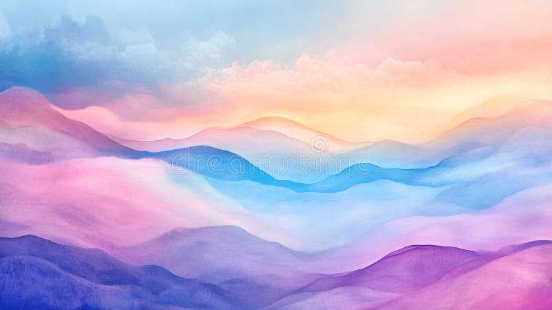 Abstract Pastel-colored Landscape with Misty Mountains, Artistic and ...