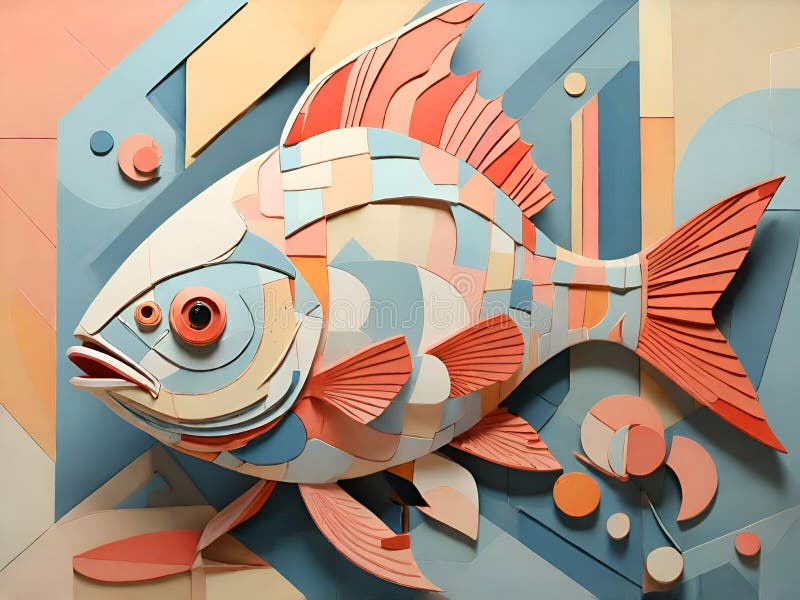 Abstract Pastel Colors Fish in Cubism Stock Illustration - Illustration ...