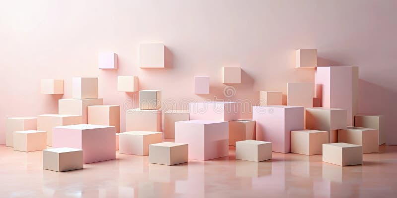 Abstract Pastel Cube Arrangement on a Pink Surface. Generative AI Stock ...
