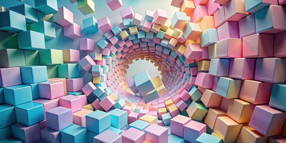 Abstract Pastel Cube Vortex a Whimsical 3d Render of Interlocking Blocks Creating a Dynamic ...