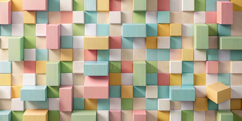 Abstract Pastel Cuboid Mosaic Wall Texture Featuring Varied Heights and ...