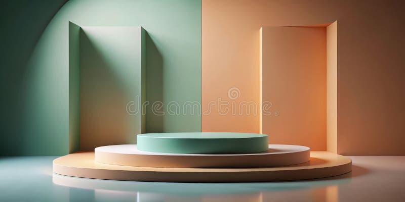 Abstract Pastel Display Platform with Soft Lighting and Geometric Walls ...