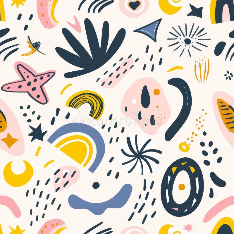 Abstract Pastel Doodle Pattern with Playful Geometric Shapes Stock ...