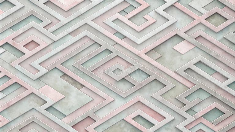 Abstract Pastel Geometric Maze Pattern with Interlocking Shapes and ...