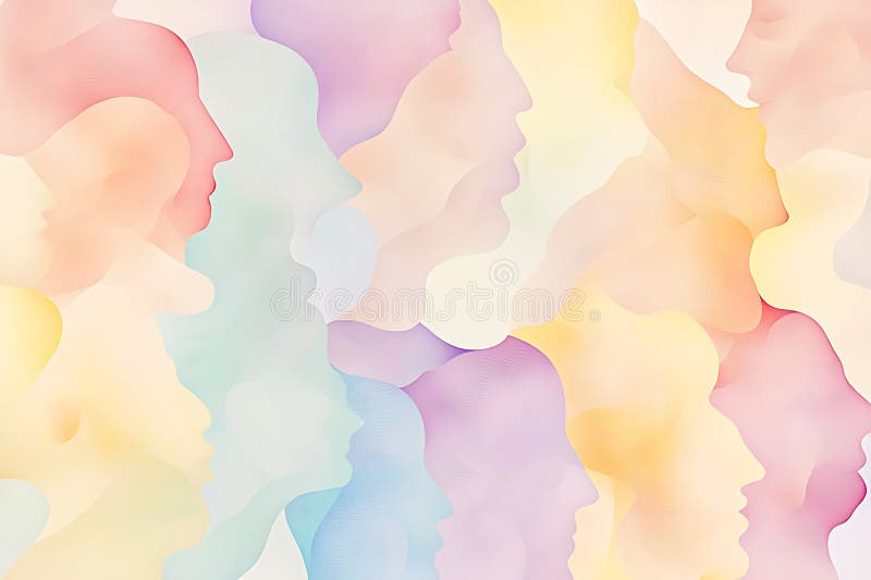 Abstract Pastel Human Faces Profile Seamless Pattern, Soft Color ...