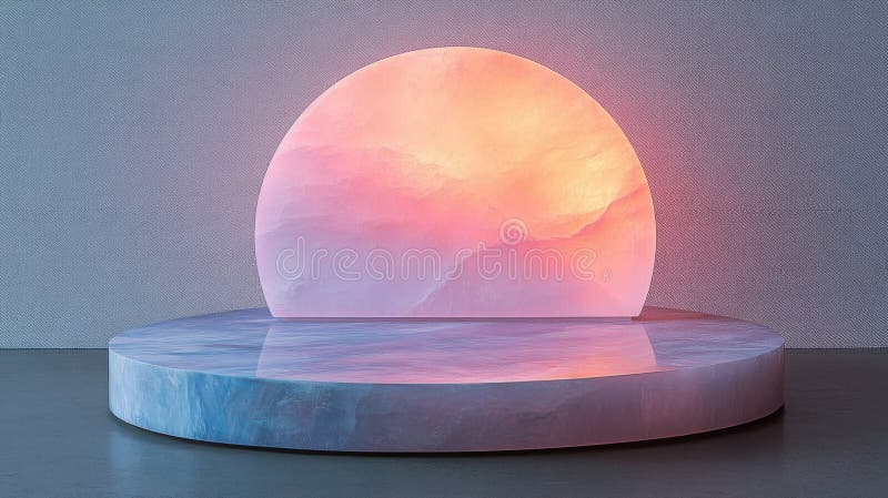 Abstract Pastel Marble Podium with Sunset Landscape Background Stock ...