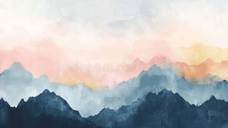 Abstract Pastel Mountain Range Landscape Painting Stock Illustration ...
