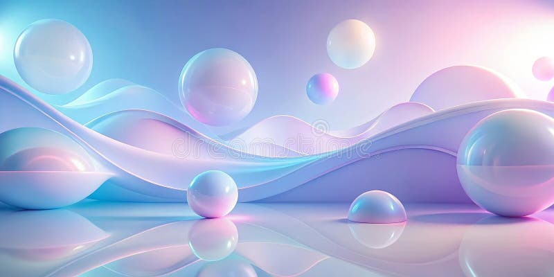Abstract Pastel Spheres on Undulating Surface with Reflective Floor ...
