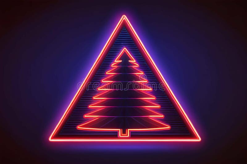 Abstract Pastel Triangular Christmas Tree Glowing Red Neon Sign ...