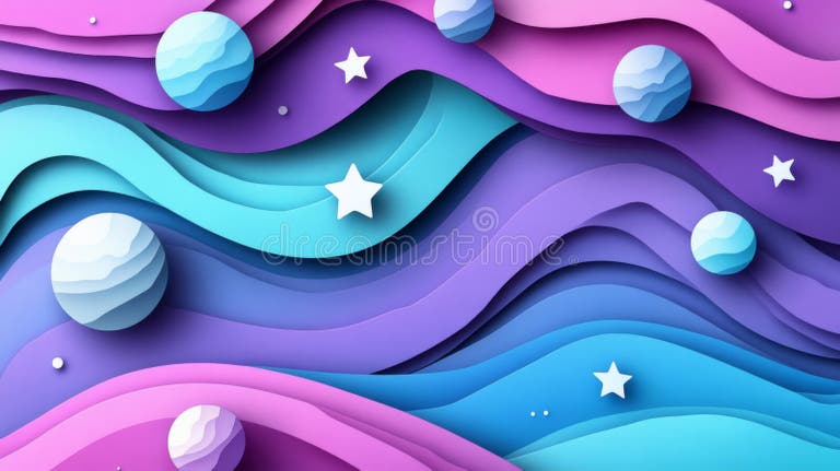Abstract Pastel Wave Background with Planets and Stars Stock ...