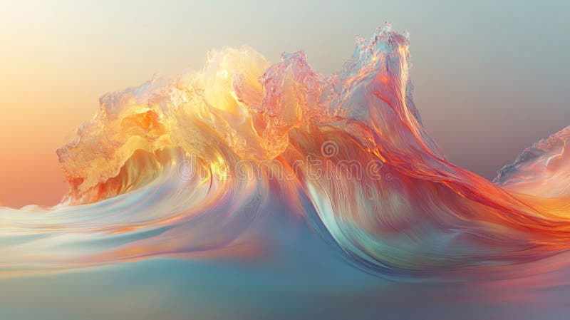 Abstract Pastel Wave Digital Art Sunrise Ocean Stock Illustration ...