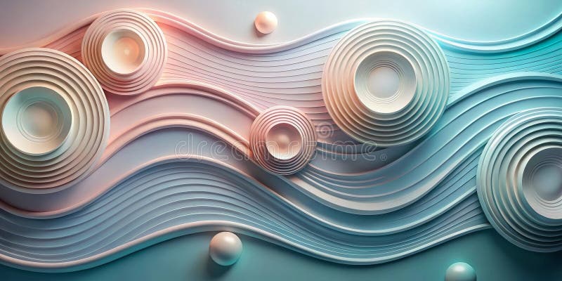 Abstract Pastel Wave Pattern with Concentric Circles and Spheres ...