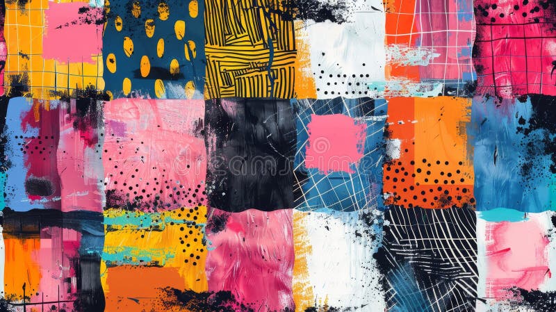 Abstract Patchwork Design with Mixed Prints and Scribbles Stock Image ...