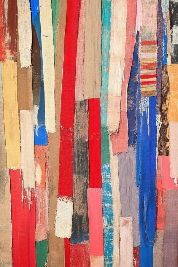 Abstract Patchwork Quilt with Colorful Fabric Strips and Textures ...