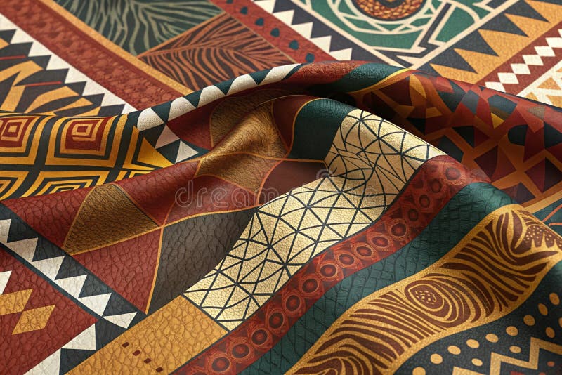 Abstract Patchwork of Traditional African Fabric and Wild Animal Skins ...