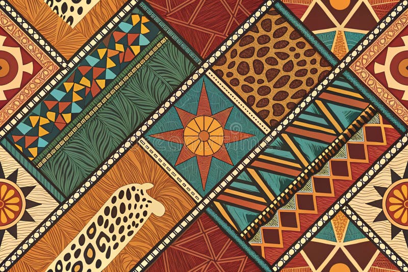 Abstract Patchwork of Traditional African Fabric and Wild Animal Skins Seamless Pattern ...