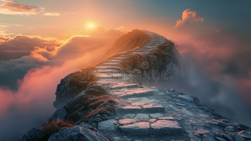 Abstract Path To Mountain Top Symbolizing Success in Reaching and ...
