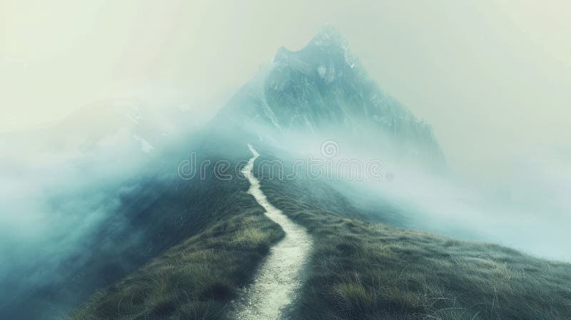 Abstract Path To Mountain Top Symbolizing Success in Reaching and ...