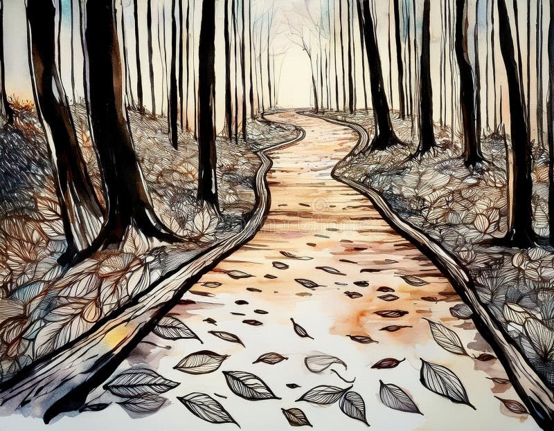 Abstract Path through the Woods Focus on Leaf and Bark Textures in an ...