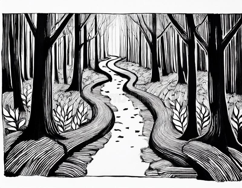 Abstract Path through the Woods Focus on Leaf and Bark Textures in an ...