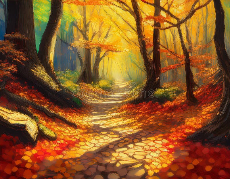 Abstract Path through the Woods Focus on Leaf and Bark Textures in an ...